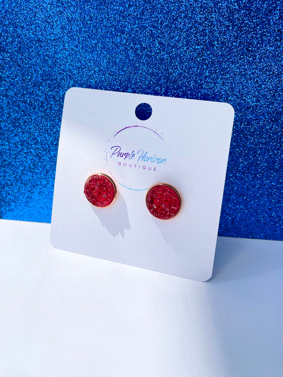 Red Druzy 12mm Stud with Rose Gold setting – Purple Horizon